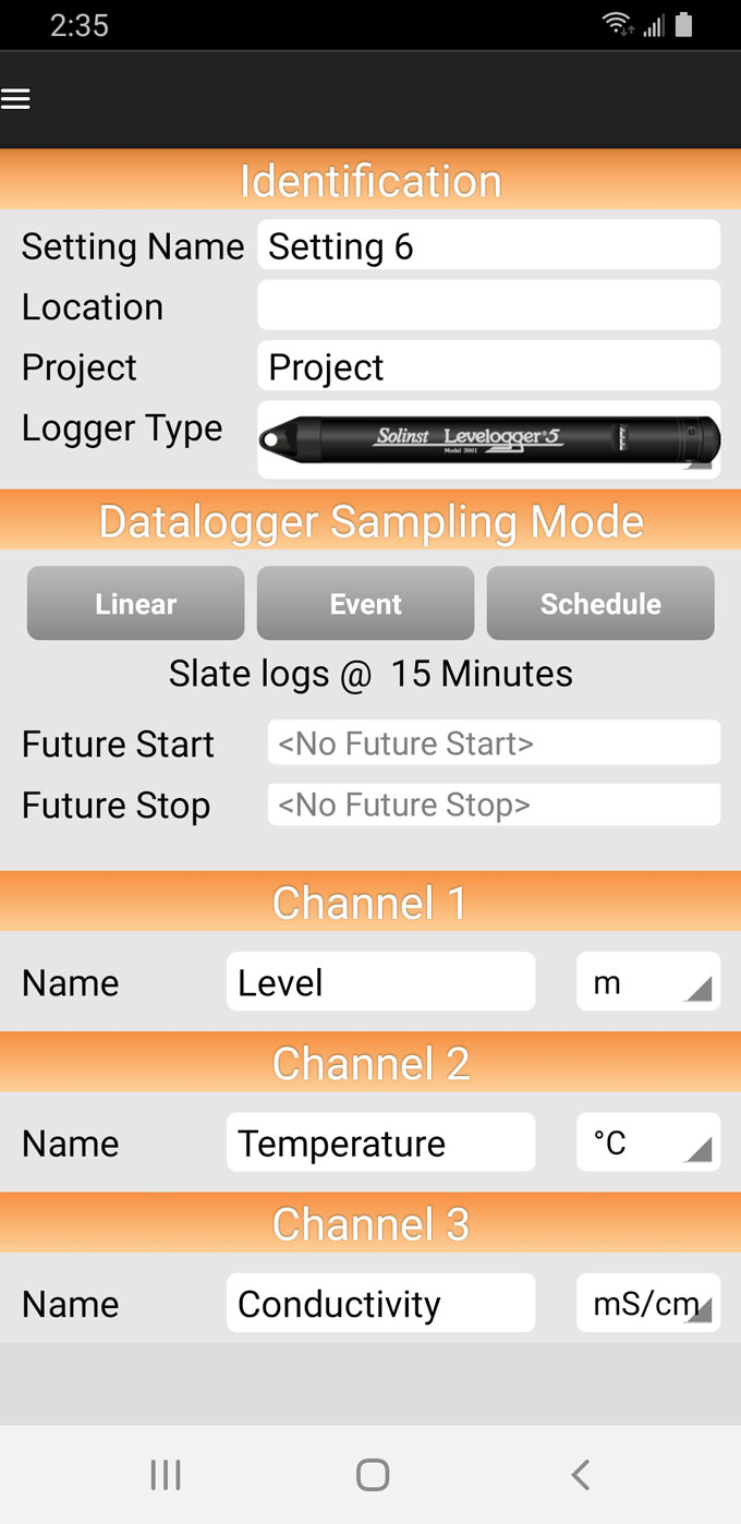 Programación de las configuraciones de datalogger de Solinst