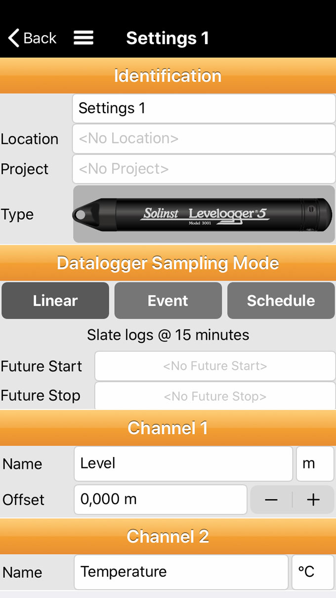 Program Solinst Datalogger Settings