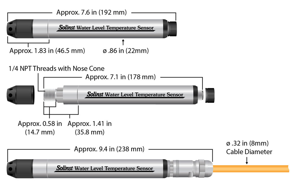 Solinst 301 Water Level Temperature Sensor Dimensions