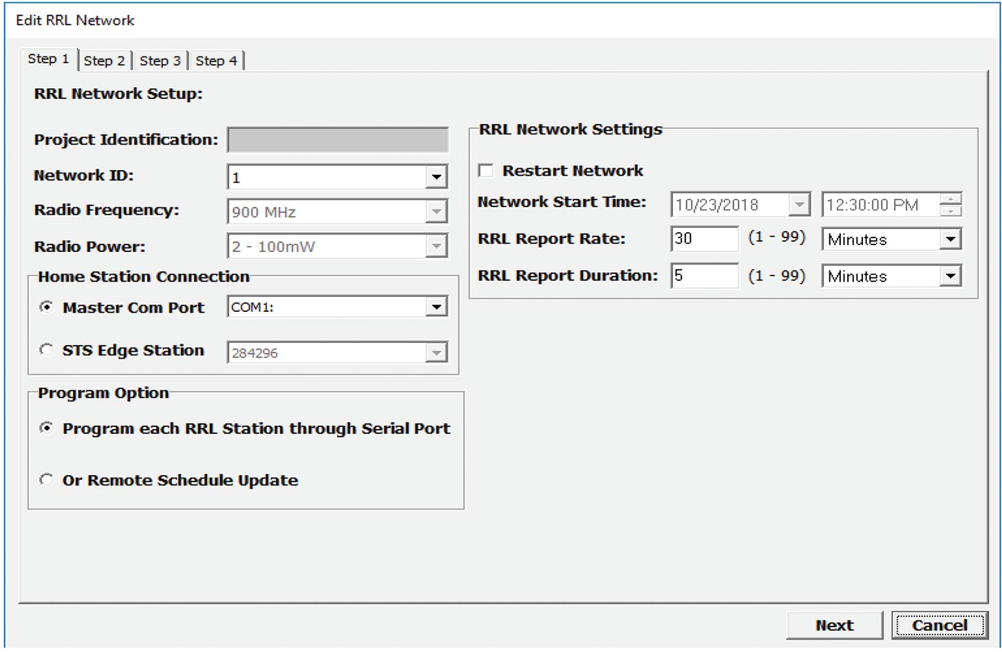 RRL User Guide: 4.2.2 Editing the Network Setup