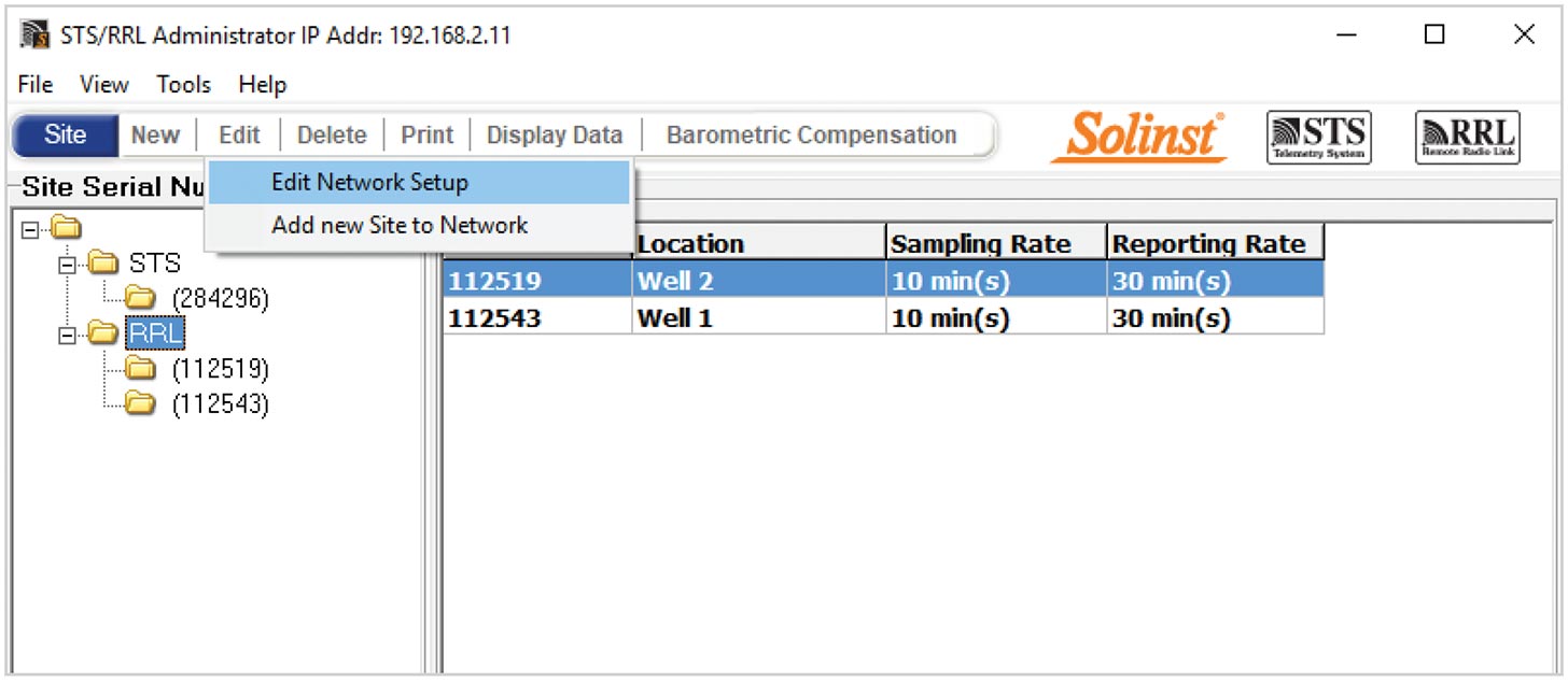 RRL User Guide: 4.2.2 Editing the Network Setup
