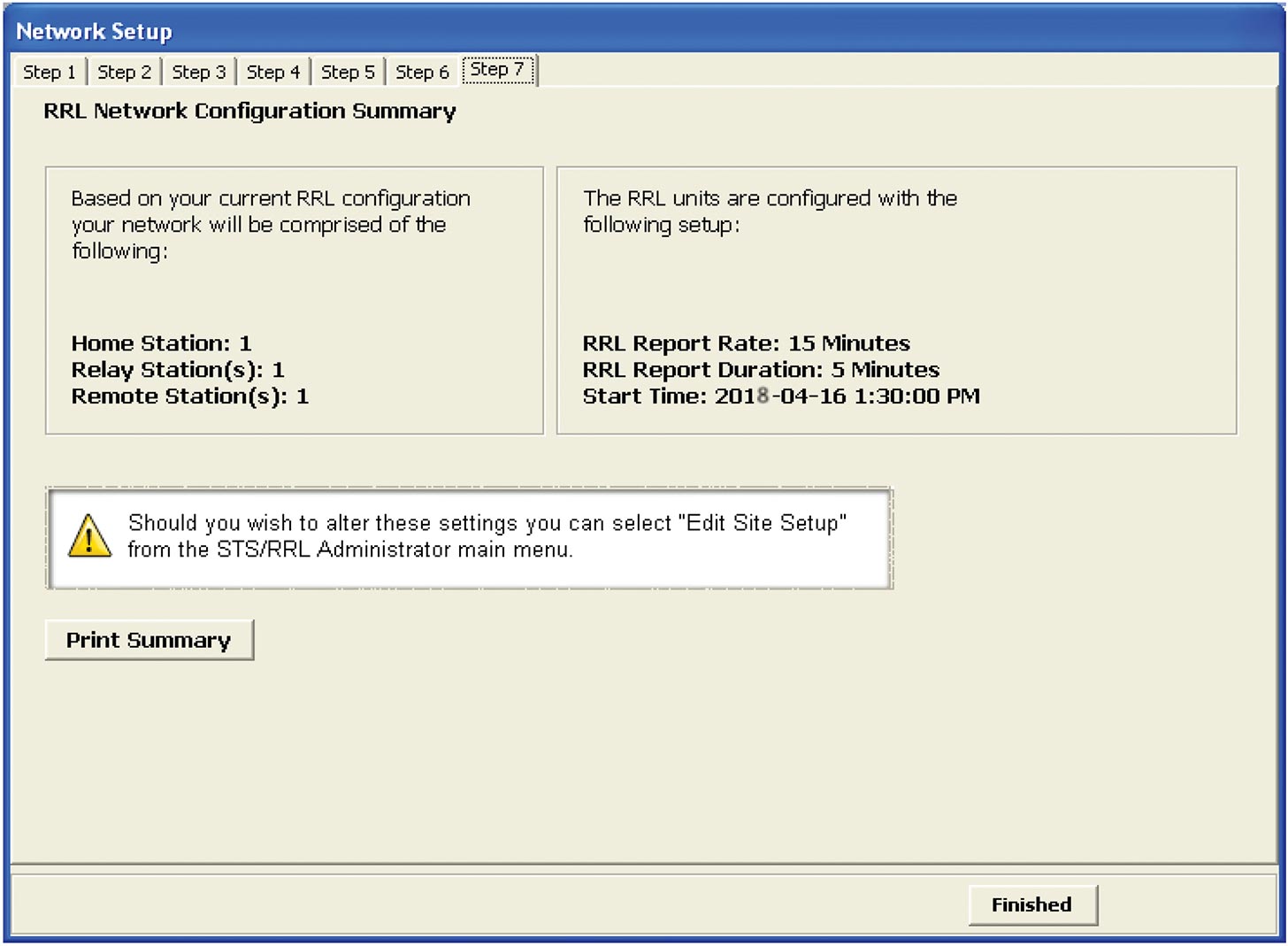 RRL User Guide: Step 7: RRL Network Configuration Summary